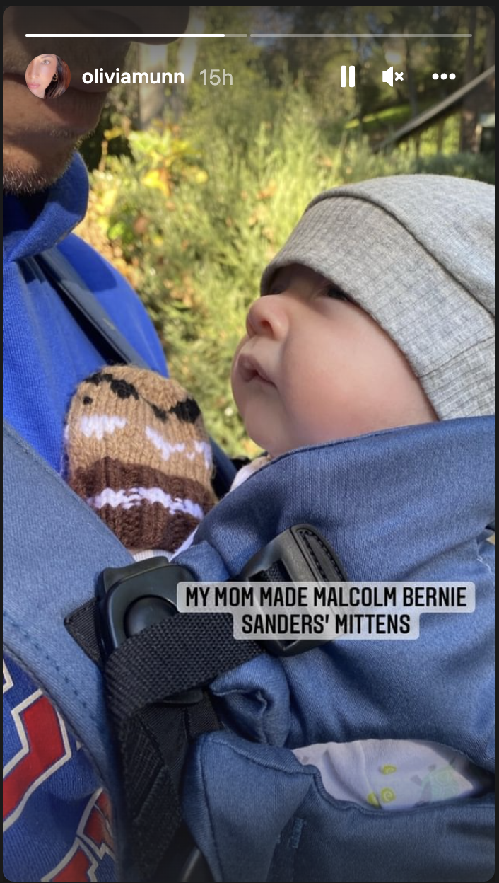 Mulaney and Olivia Munn's baby Wears Custom Bernie Sanders Mittens