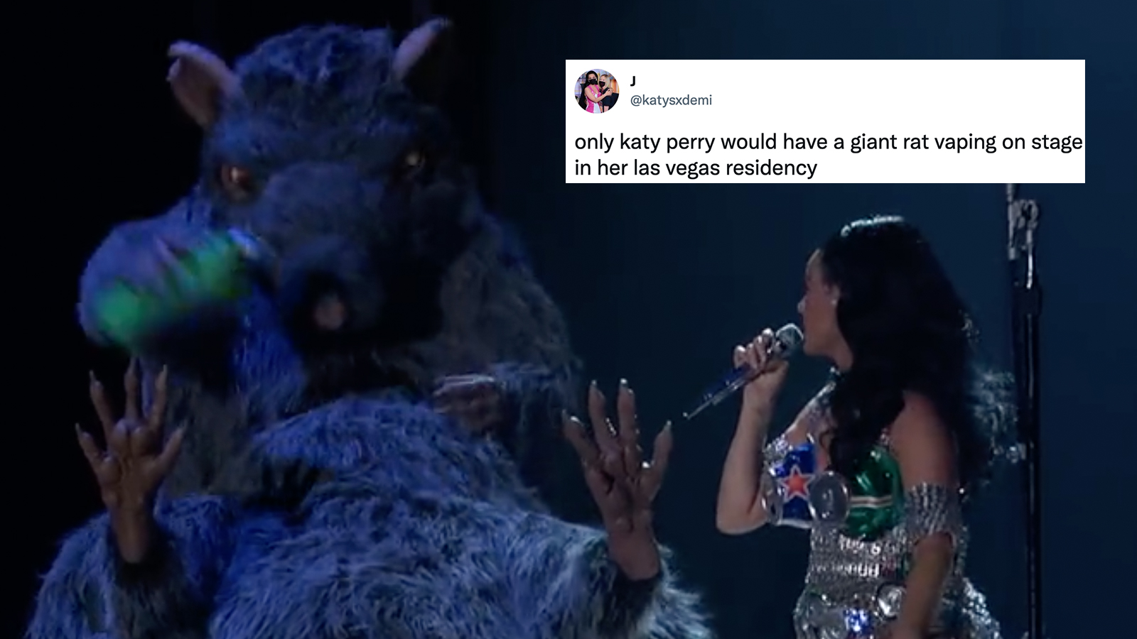 Katy Perry Introduces Vape-Smoking Rat Puppet To Las Vegas Residency
