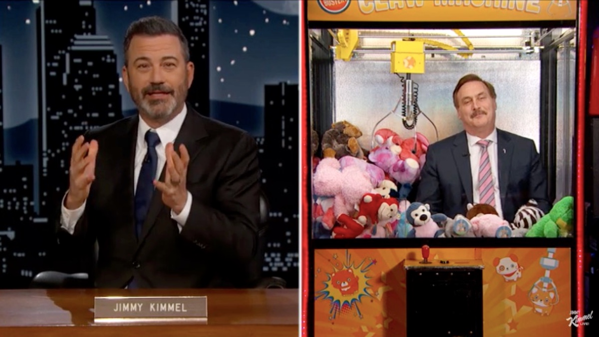 Jimmy Kimmel Interviews 'MyPillow Guy' Mike Lindell From Inside Claw Machine
