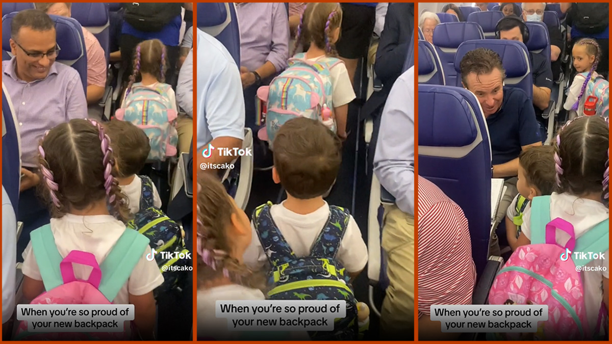 ‘The Plane Is His Audience’: Little Boy Proud of His New Backpack ...