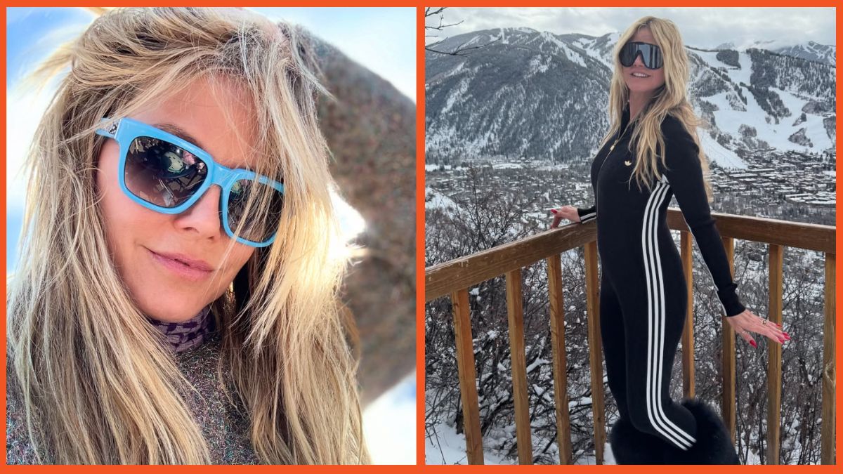 Heidi Klum plays in the snow in nothing but lacy red lingerie and like ...